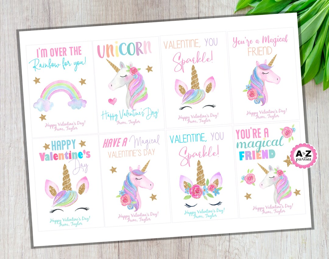 Unicorn Valentine Card, Unicorn Cards for Class Party, Personalized ...