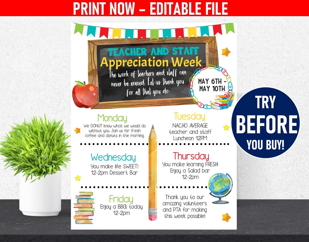 Editable Teacher Appreciation Staff Invitation Luncheon Newsletter ...