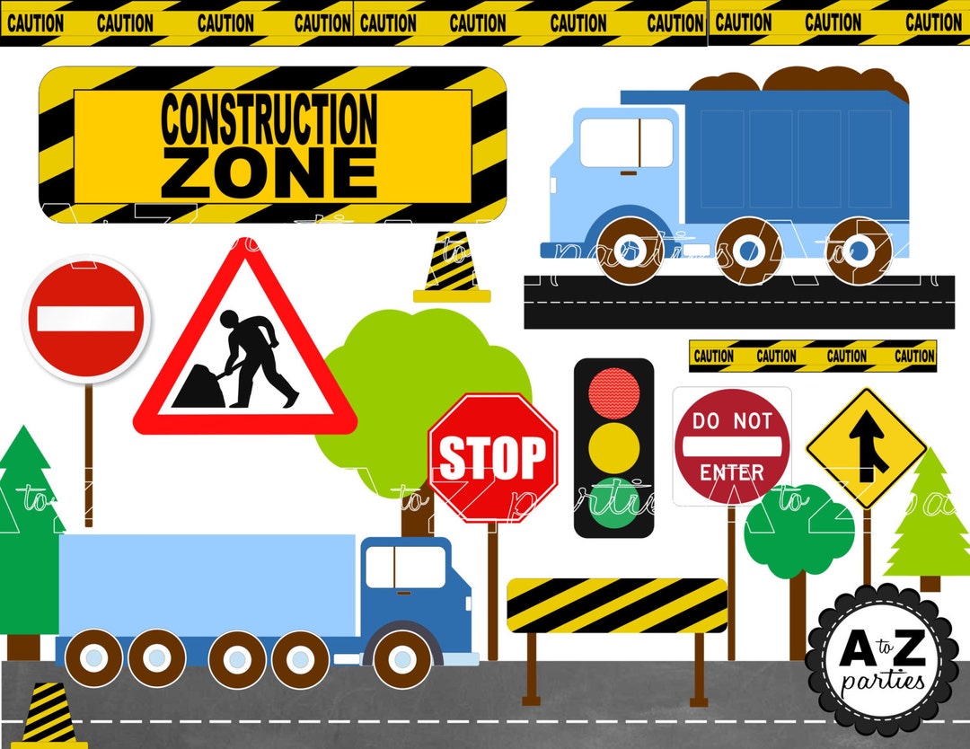 Construction Commercial Clip Art Set Construction Zone Stop - Etsy