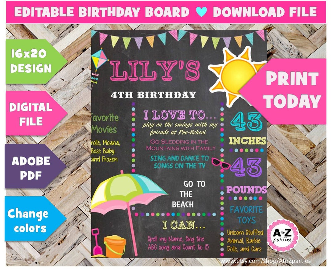 Summer Beach Themed Chalkboard Artwork Milestone Any Age - Etsy