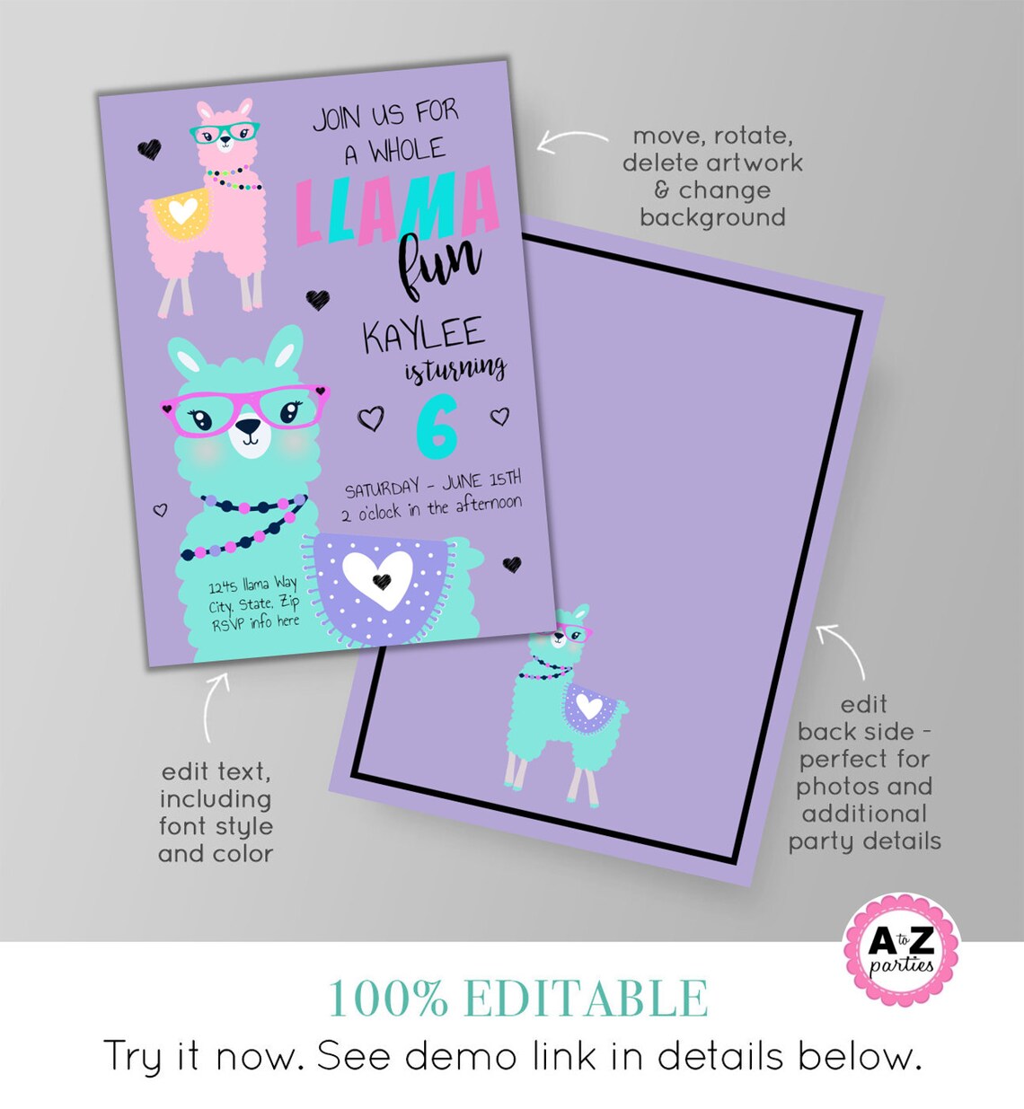 Llama Birthday Invitation Edit on Your Own Templett - Etsy