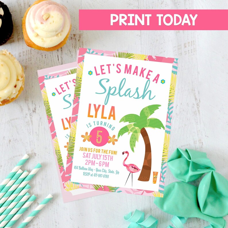 Let's Make a Splash Watercolor Pool Invitation Pool - Etsy