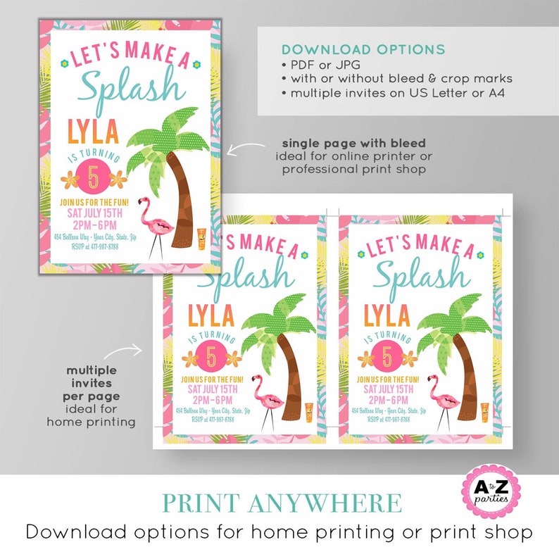 Let's Make a Splash Watercolor Pool Invitation Pool - Etsy
