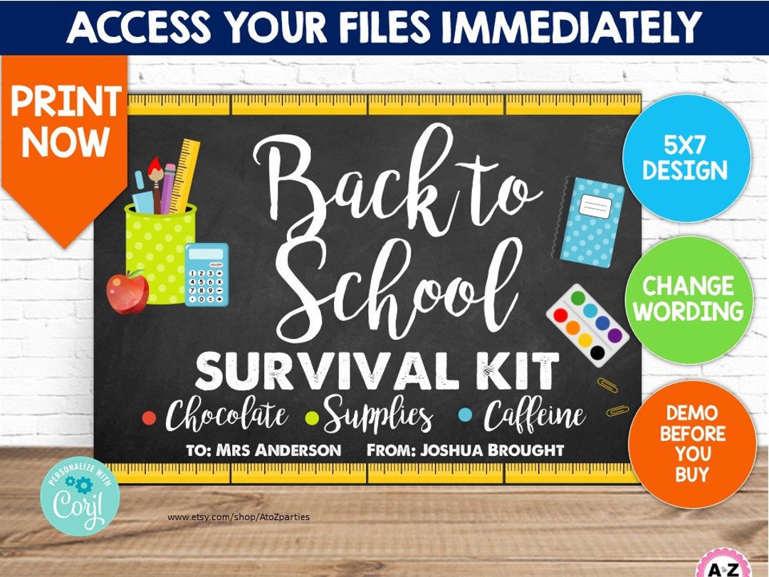 Back to School Teacher Survival Kit Label Editable Back to School ...