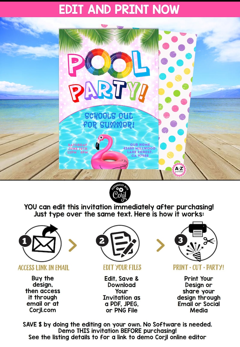 Pool Party Invitation kick off to summer party end of the | Etsy