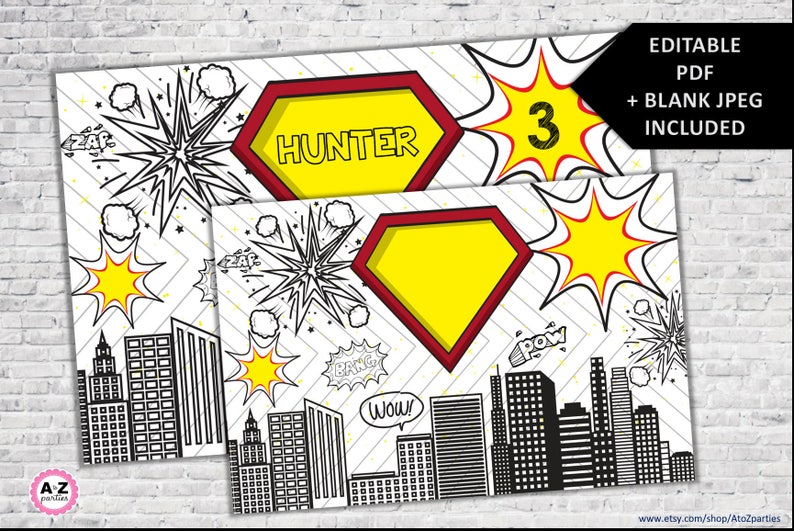 Superhero City Scape Table Backdrop Editable Download File | Etsy