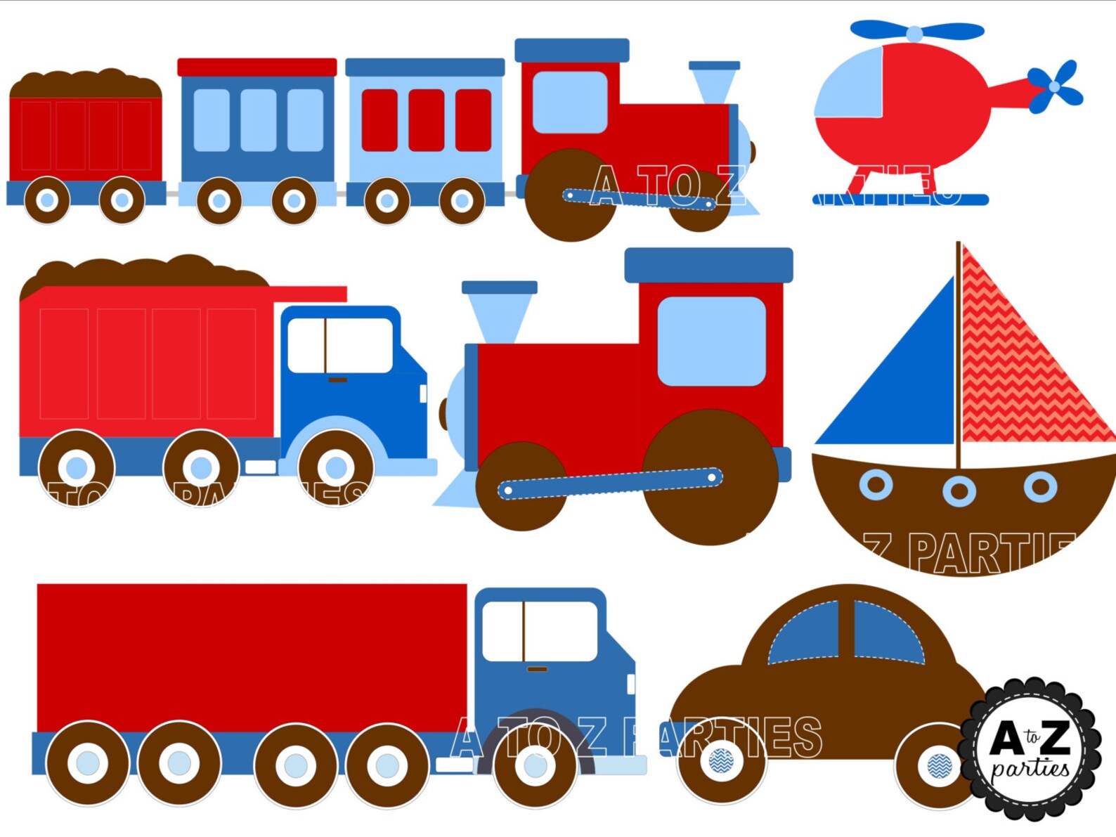 Transportation Commercial Clip Art Set Car Helicopter | Etsy