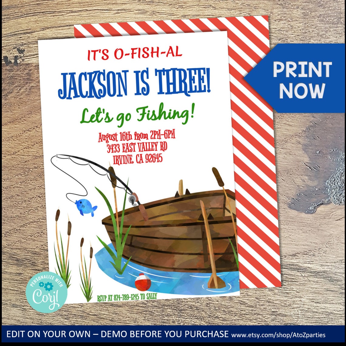 Fishing Invitation Let's Go Fishing It's O-fish-al - Etsy