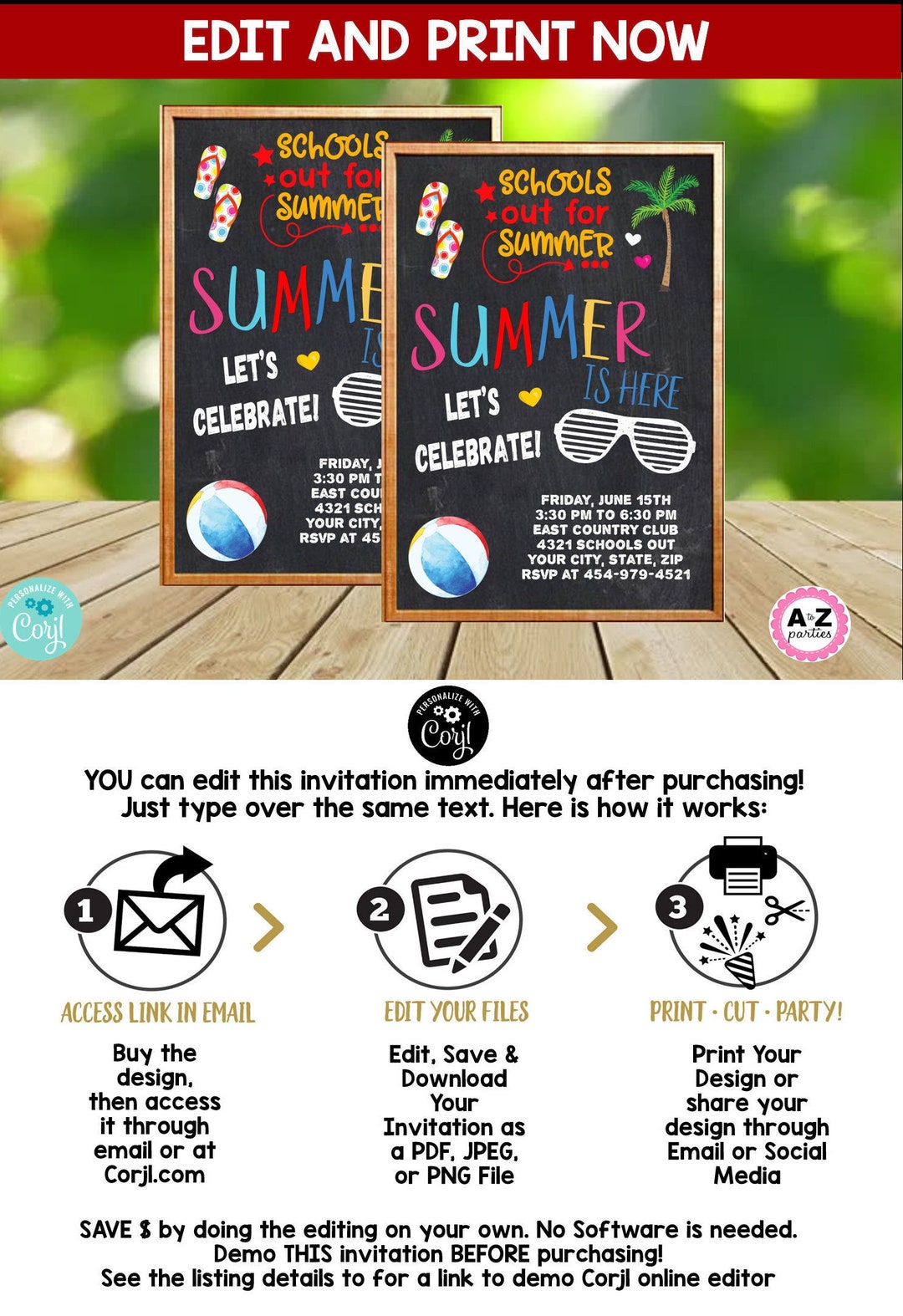 End of School Invitation, Kick off to Summer Party, End of the Year ...