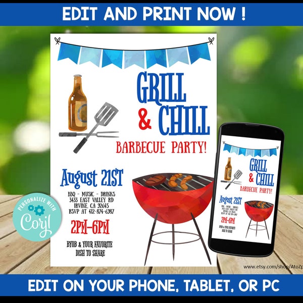 Chill and Grill Birthday Invitation - Etsy