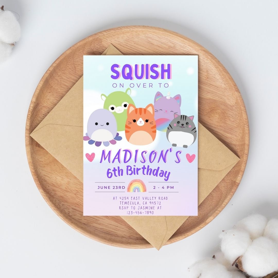 Invitación de cumpleaños de Squish, invitación blanda, invitación de ...