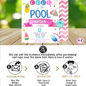 Pool Party Invitation Summer Cool Pool Palm Tree Birthday - Etsy