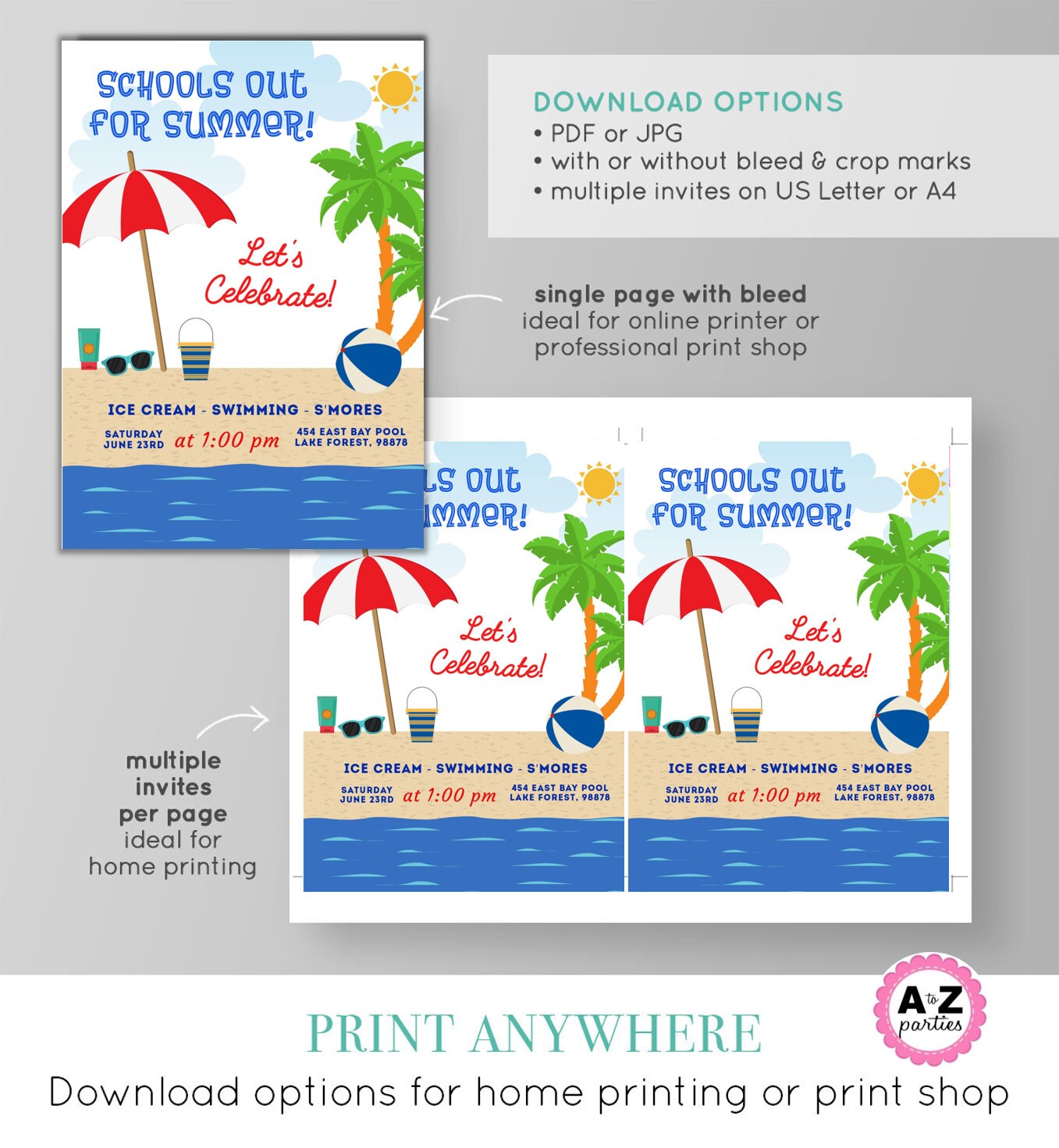 Summer Beach Invitation Kick off to Summer Party End of the - Etsy