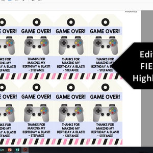 GAME OVER Video Game Party Tag, Instant Download, Use Own Wording ...