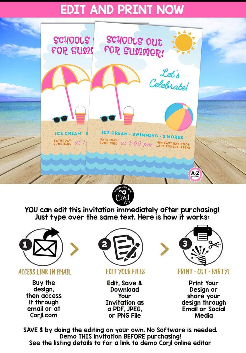 Summer Beach Invitation Kick off to Summer Party End of the | Etsy