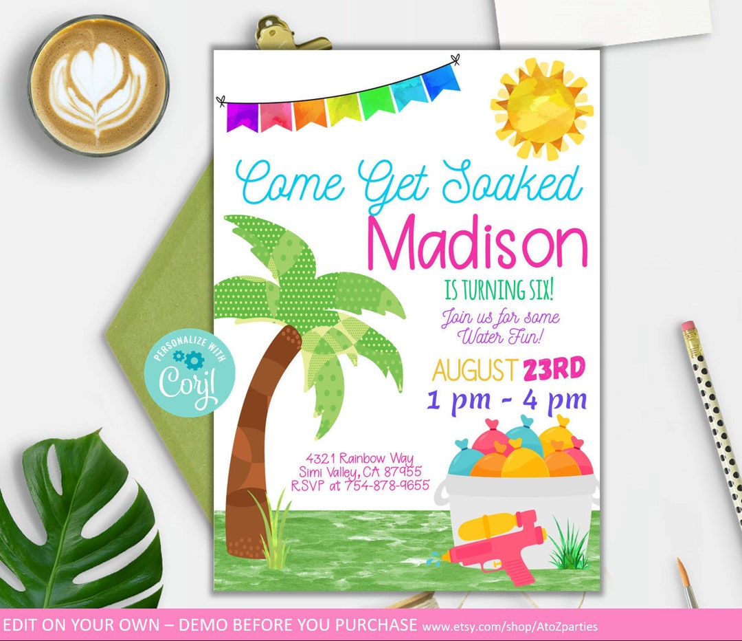 Water Party Invitation Water Balloon Party Come Get Soaked Summer Fun ...