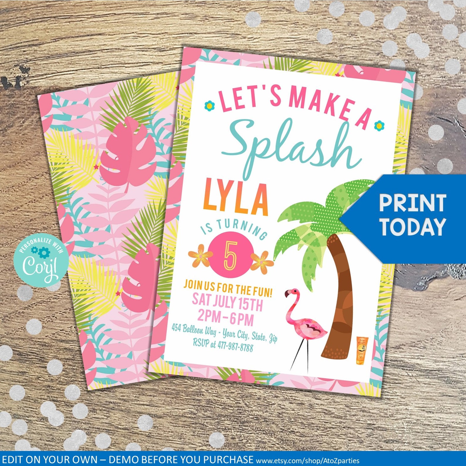 Let's Make a Splash Watercolor Pool Invitation Pool | Etsy
