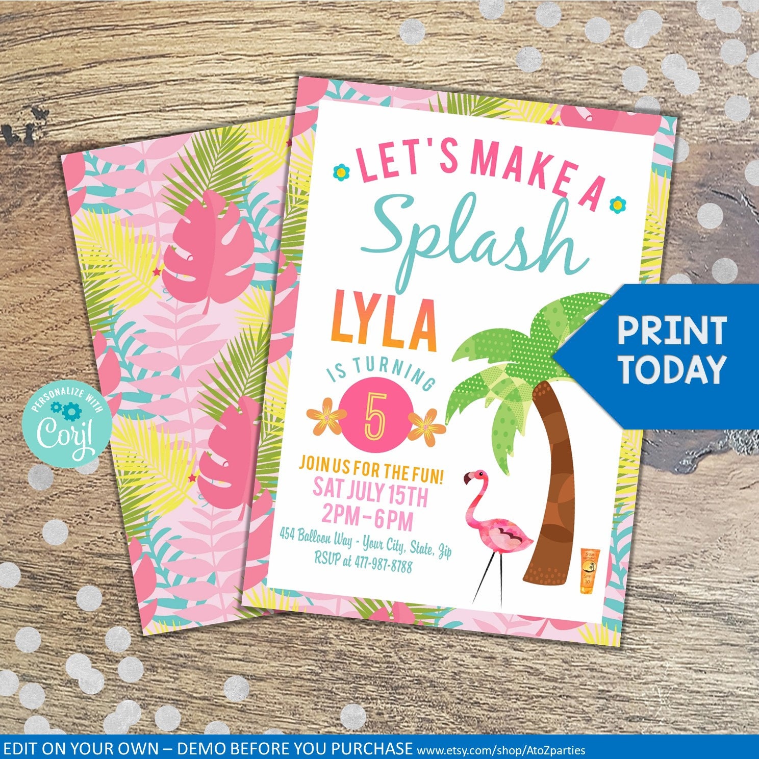 Let's Make a Splash Watercolor Pool Invitation Pool | Etsy