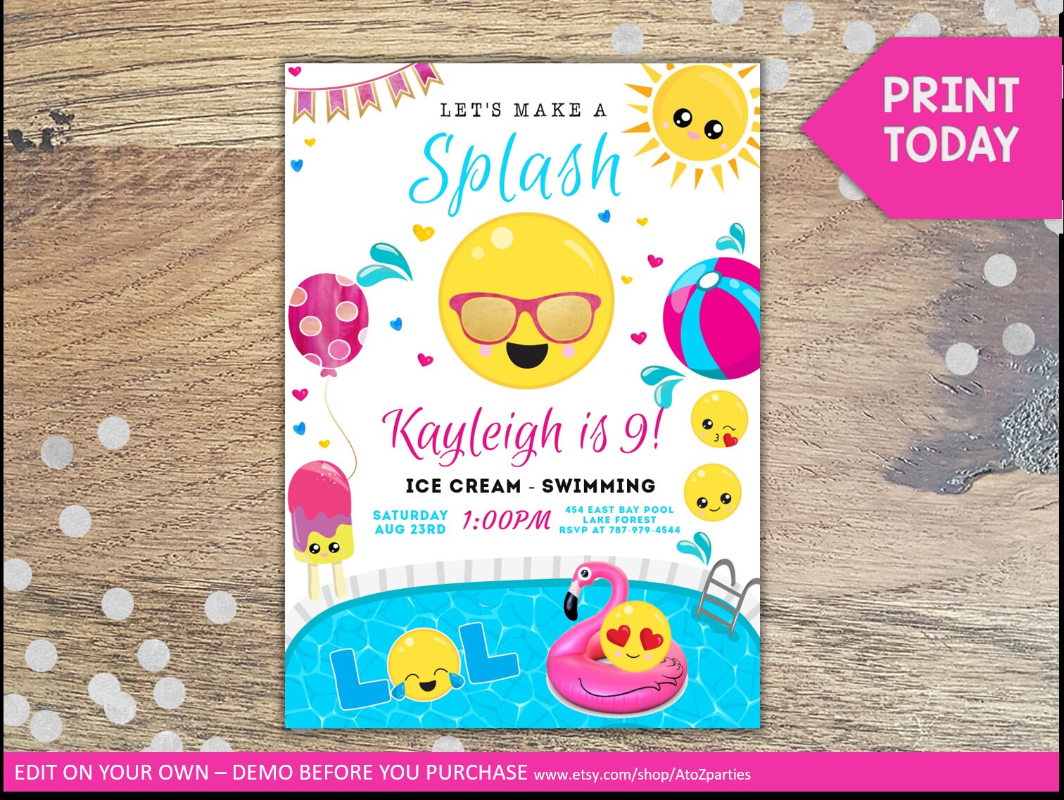 Emoji Invitation Emoji Pool Party Birthday Party Invite Pool - Etsy