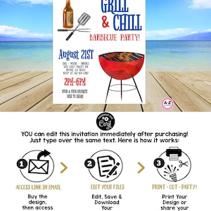 BBQ Invitation, Grill and Chill, Barbecue, Party, Editable Invitation ...