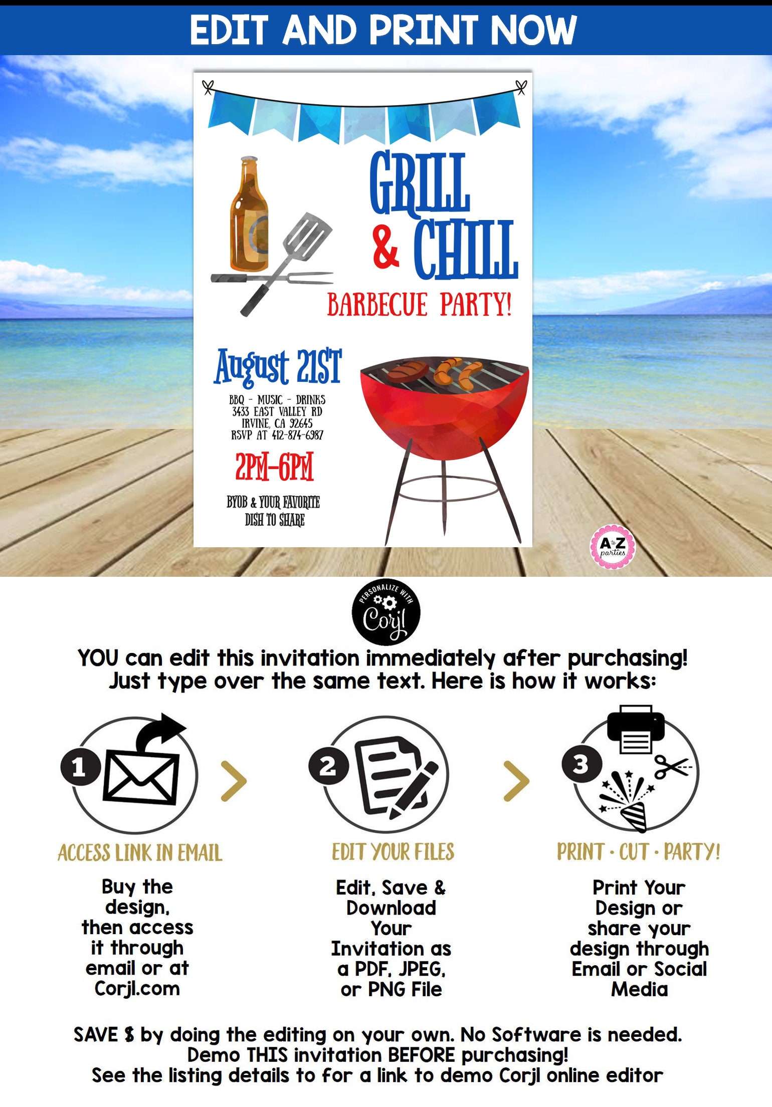 BBQ Invitation Grill and Chill Barbecue Party Editable | Etsy