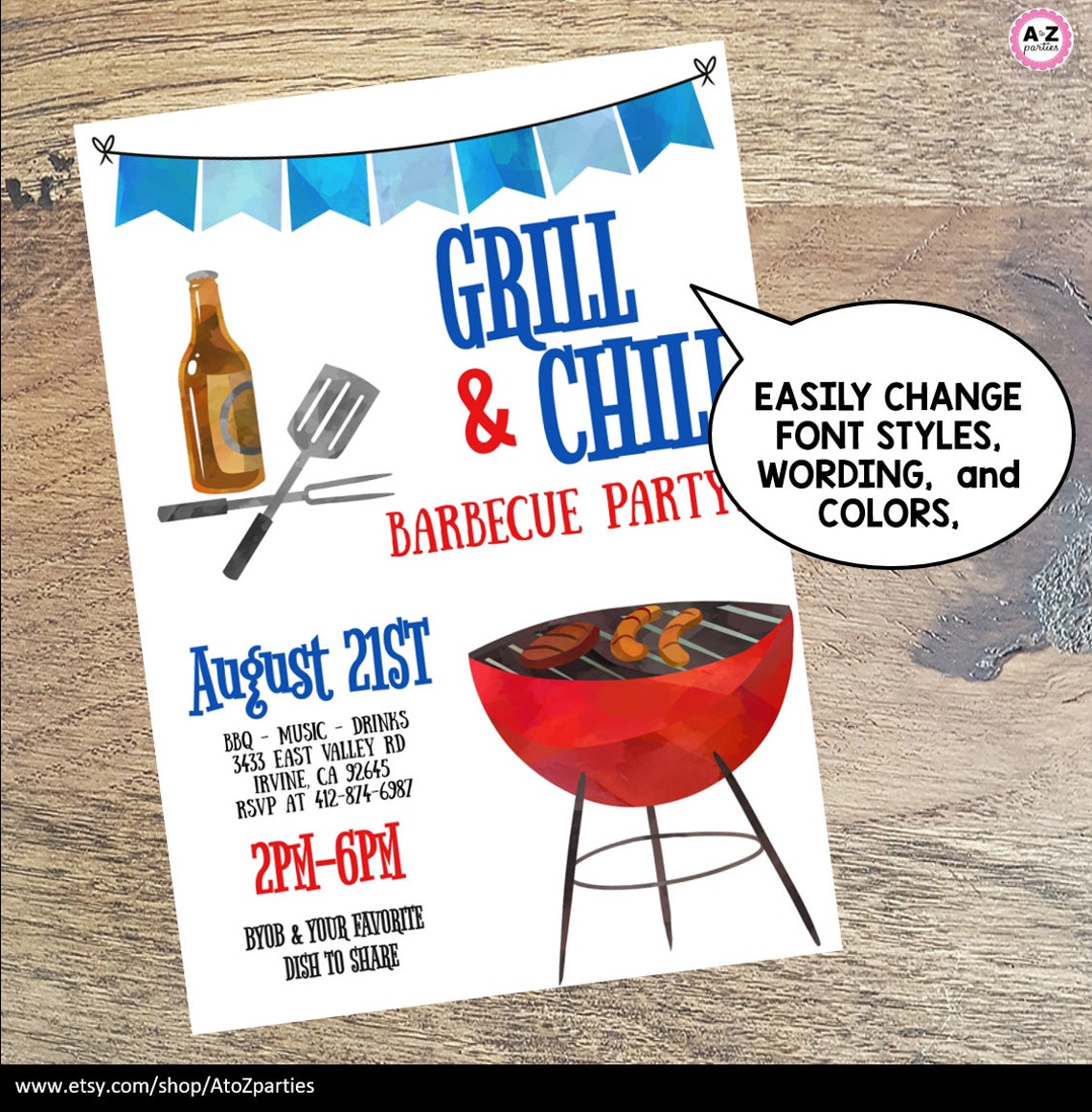 BBQ Invitation Grill and Chill Barbecue Party Editable | Etsy