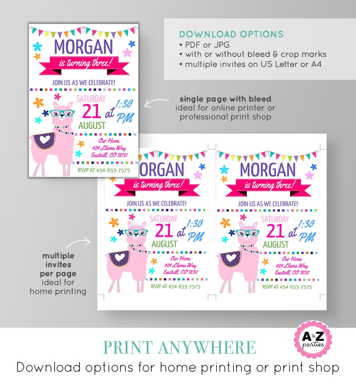 Llama Birthday Invitation Edit on your own Templett | Etsy