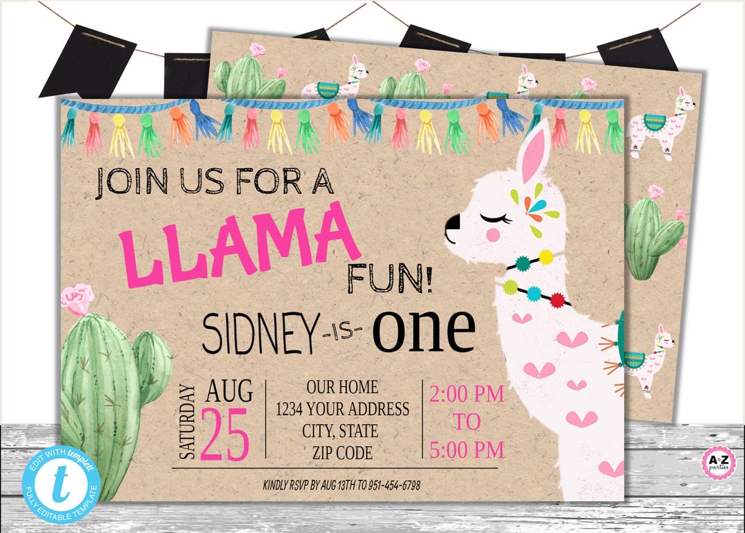 Llama Birthday Invitation Edit on Your Own Templett Llama Birthday ...