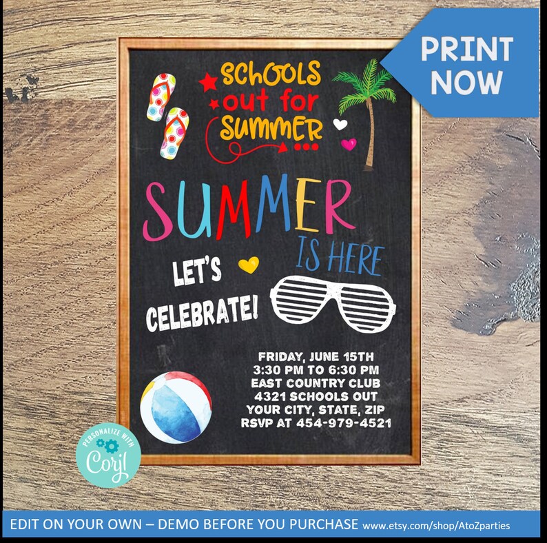 End of School Invitation Kick off to Summer Party End of the - Etsy