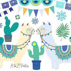 Llama Clip Art Set Watercolor Blue and Green Cactus Banner - Etsy