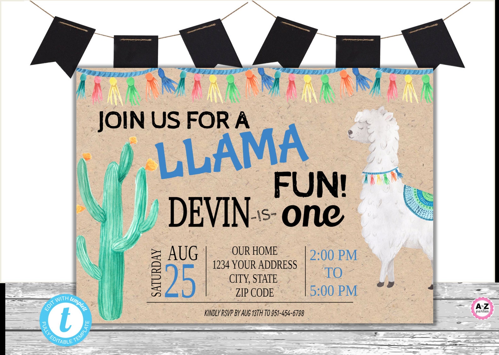 Llama Birthday Invitation Edit on Your Own Templett - Etsy