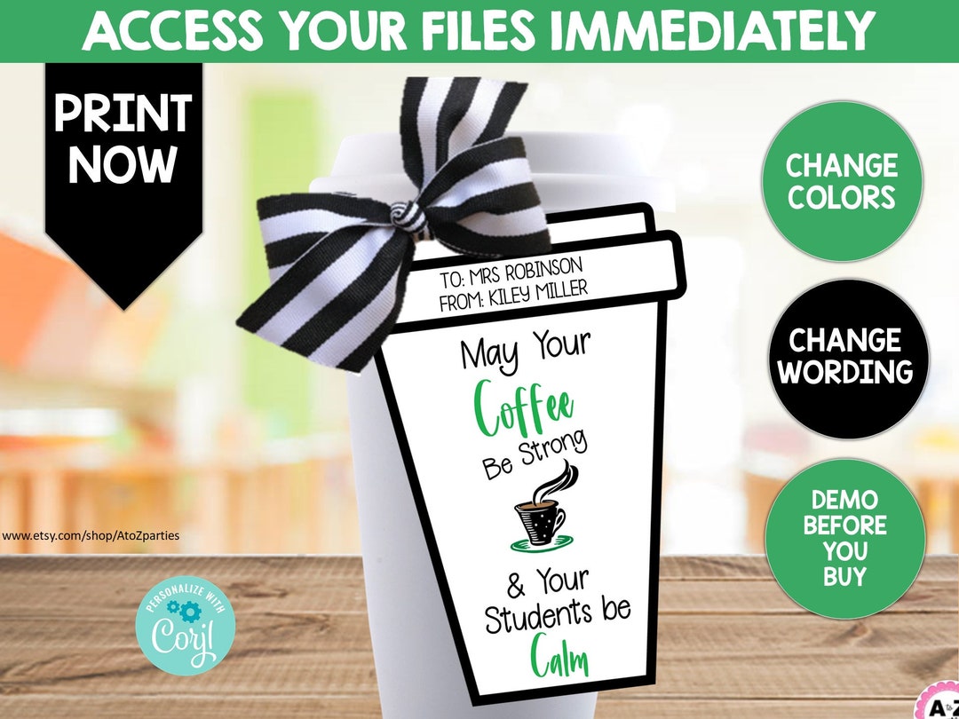 Back to School Coffee Gift Tags, Back to School Teacher Gift Tags ...