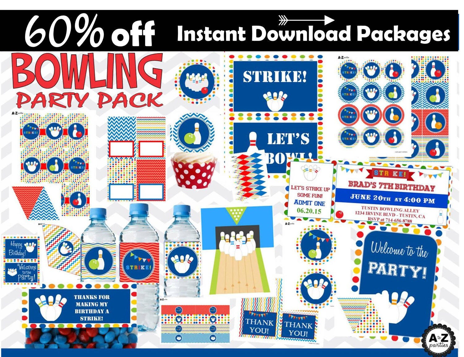 Bowling Birthday Party Package 100 Items Instant Download | Etsy