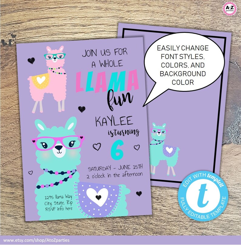 Llama Birthday Invitation Edit on Your Own Templett - Etsy
