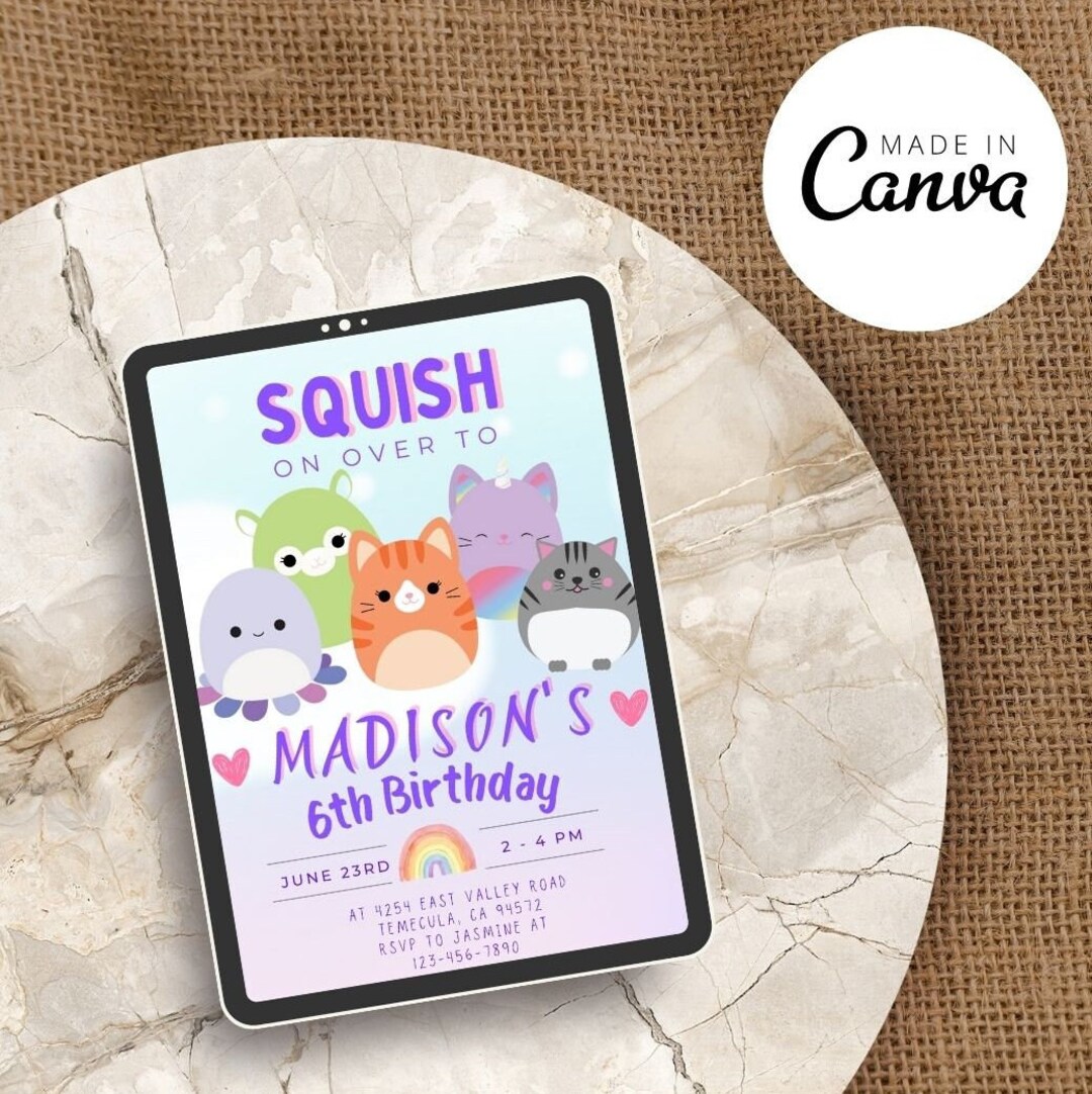 Squishmallow Birthday Invitation, Squishy Invitation, Customizable ...