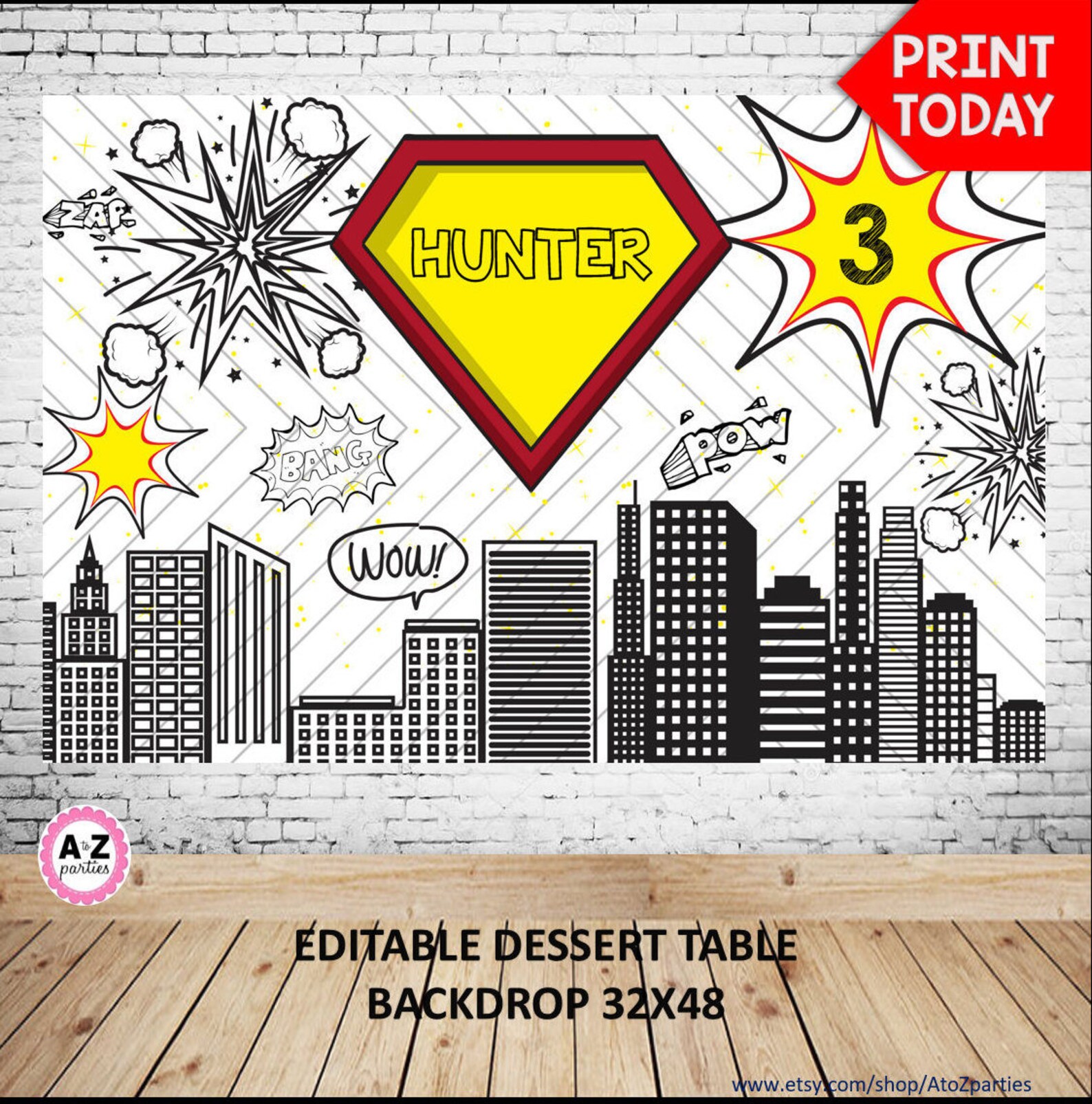 Superhero City Scape Table Backdrop Editable Download File - Etsy