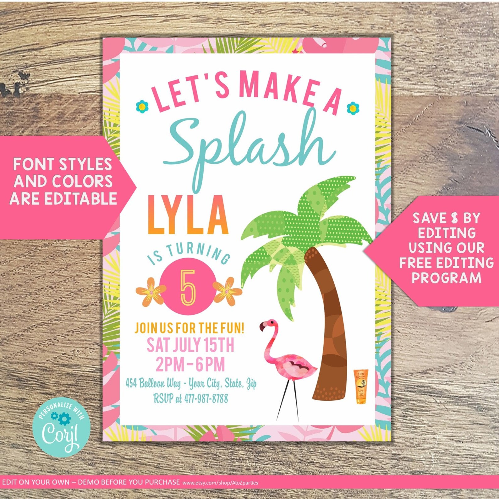 Let's Make a Splash Watercolor Pool Invitation Pool - Etsy