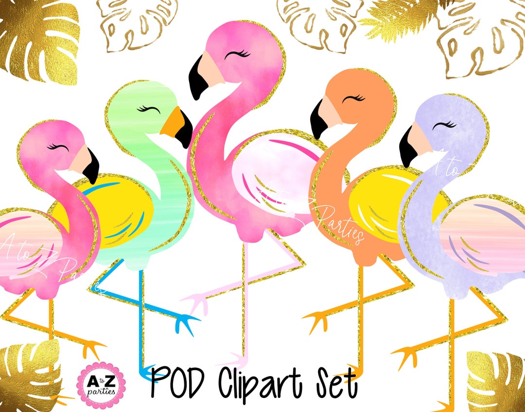 POD Watercolor Flamingos Clip Art glitter Flamingo Tropical Flamingos ...