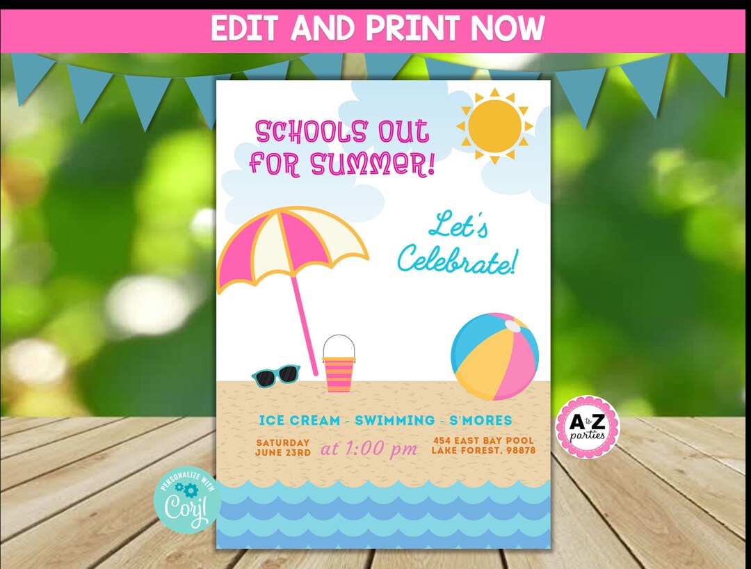 Summer Beach Invitation Kick off to Summer Party End of the - Etsy