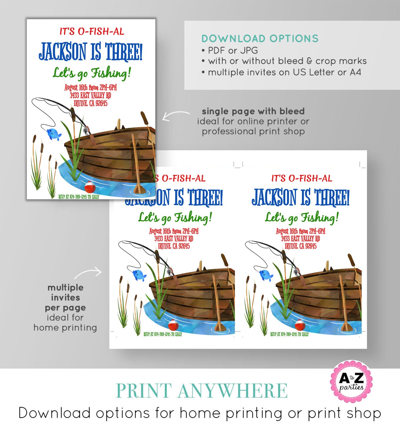 Fishing Invitation Let's Go Fishing It's O-fish-al - Etsy