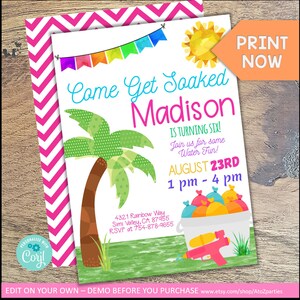 Water Party Invitation Water Balloon Party Come Get Soaked Summer Fun ...