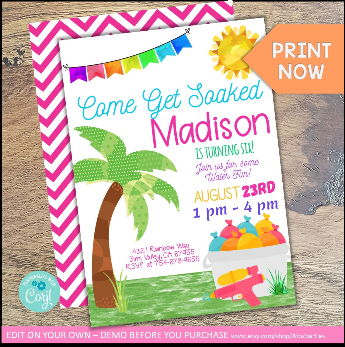 Water Party Invitation Water Balloon Party Come Get Soaked | Etsy