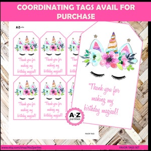 UNICORN Birthday Party Favor Tags Edit With Your Child's - Etsy