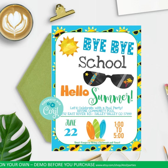 Invitations & Announcements Goodbye School Summer Invite Hello Pool ...