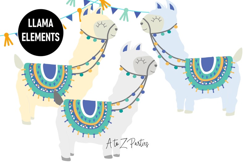 Llama Clip Art Set Watercolor Blue and Green Cactus Banner - Etsy