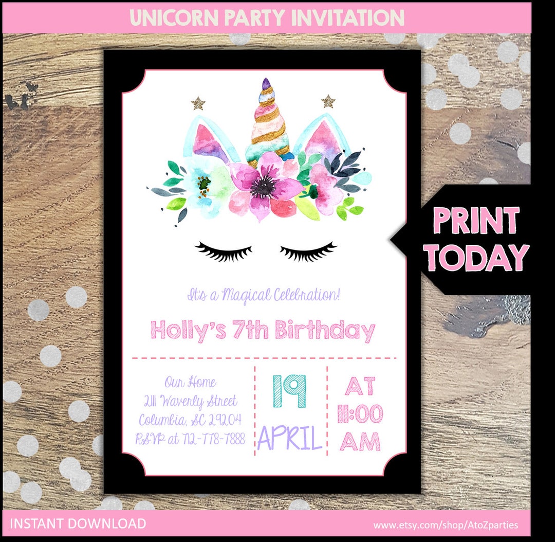 UNICORN EDITABLE Party Invitation Gold Glitter unicorn - Etsy