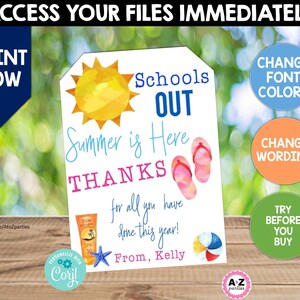 Teacher Appreciation Printable Gift Tag, Schools Out Summer is Here ...