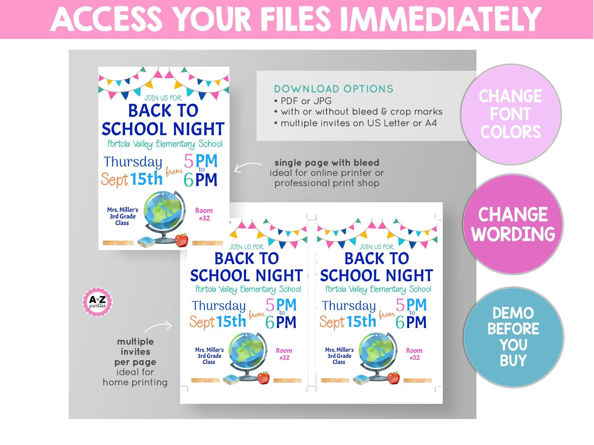 Back to School Night Invitation Poster and Flyer Editable | Etsy