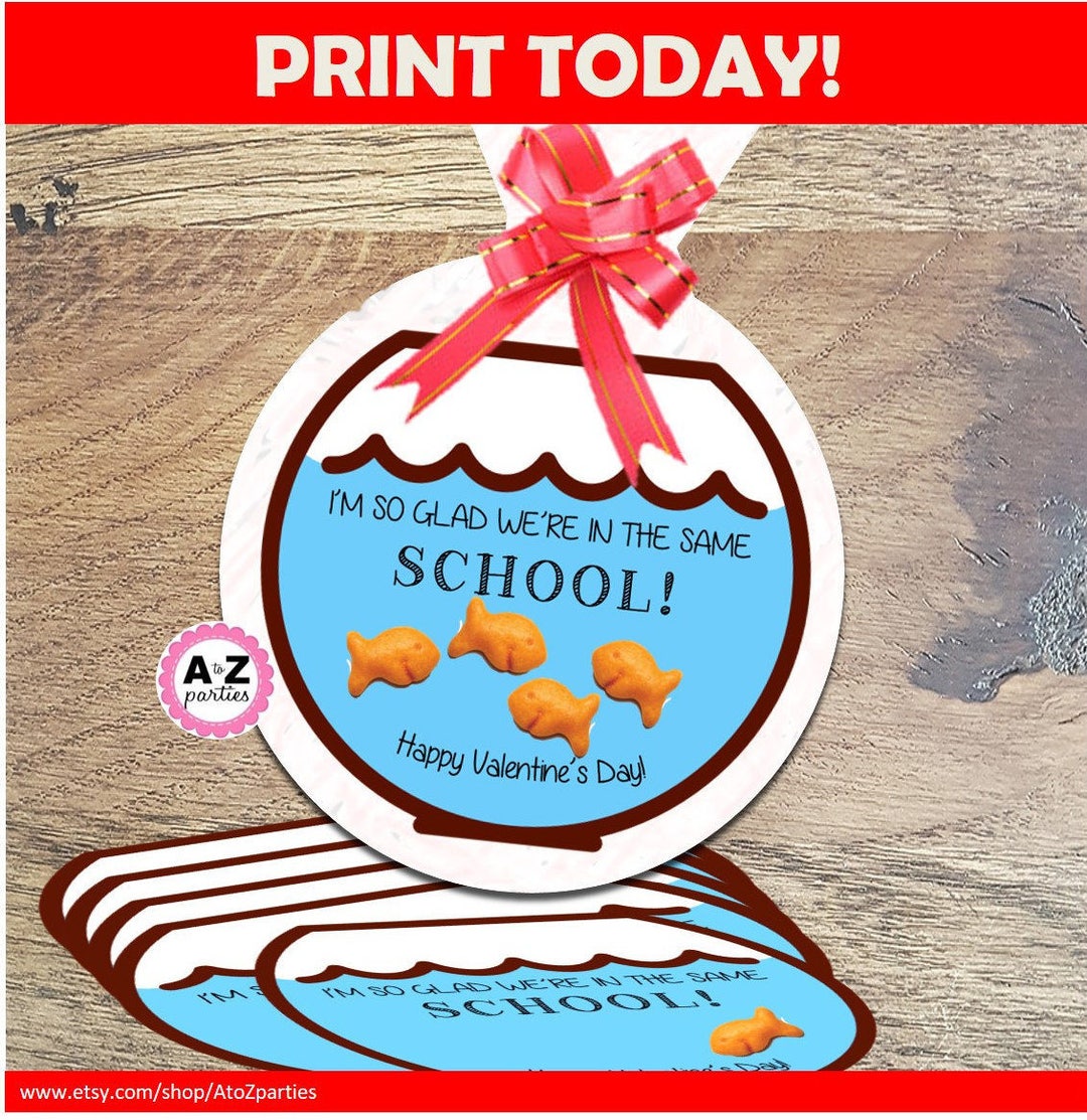 Valentine's Day Printable INSTANT DOWNLOAD DIY Fish Fish Bowl Happy ...