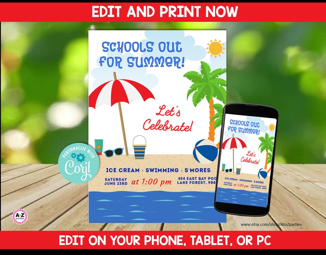 Summer Beach Invitation, Kick off to Summer Party, End of the Year ...